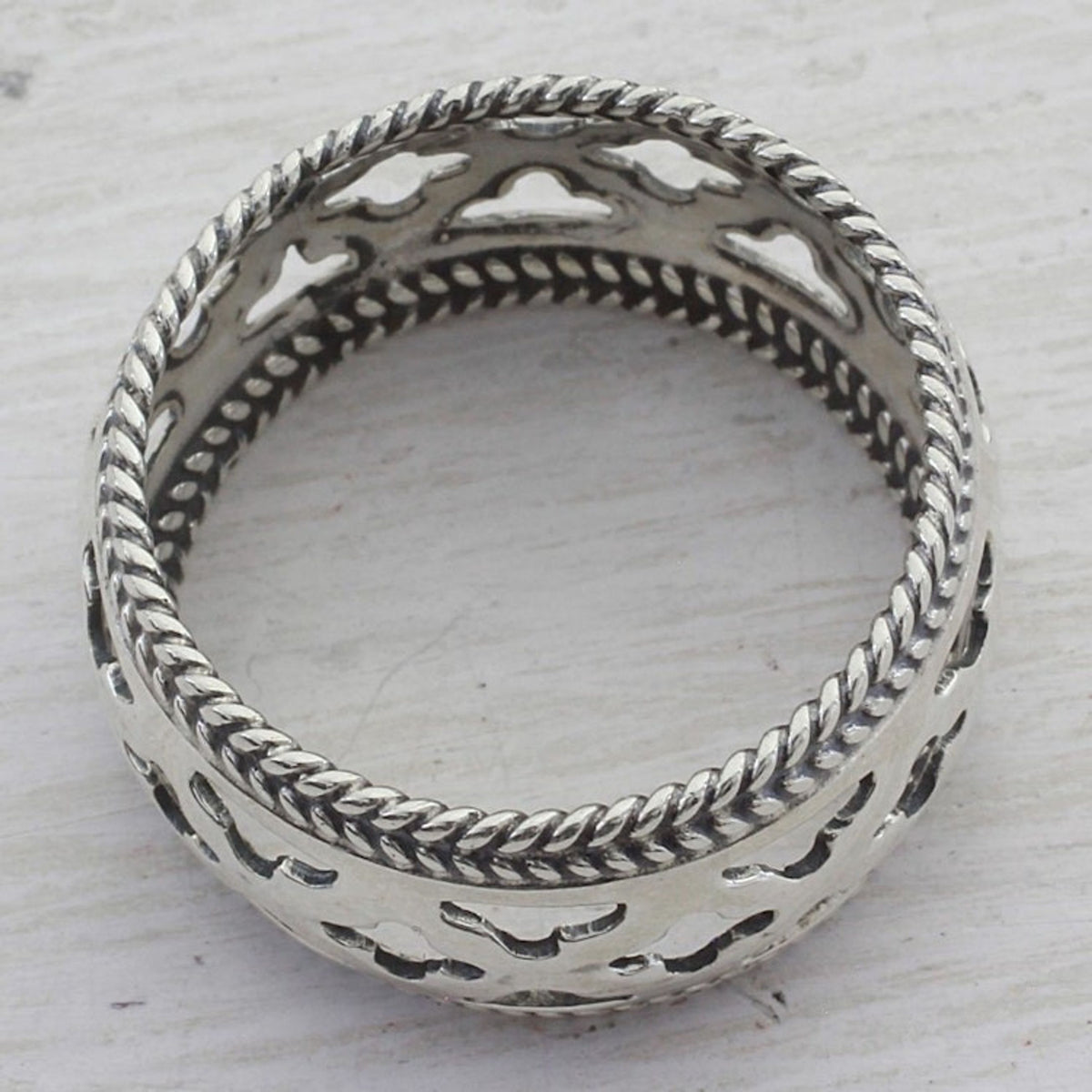Artisan Crafted Sterling Silver Indian Jali Motif Band Ring 'Jali Star