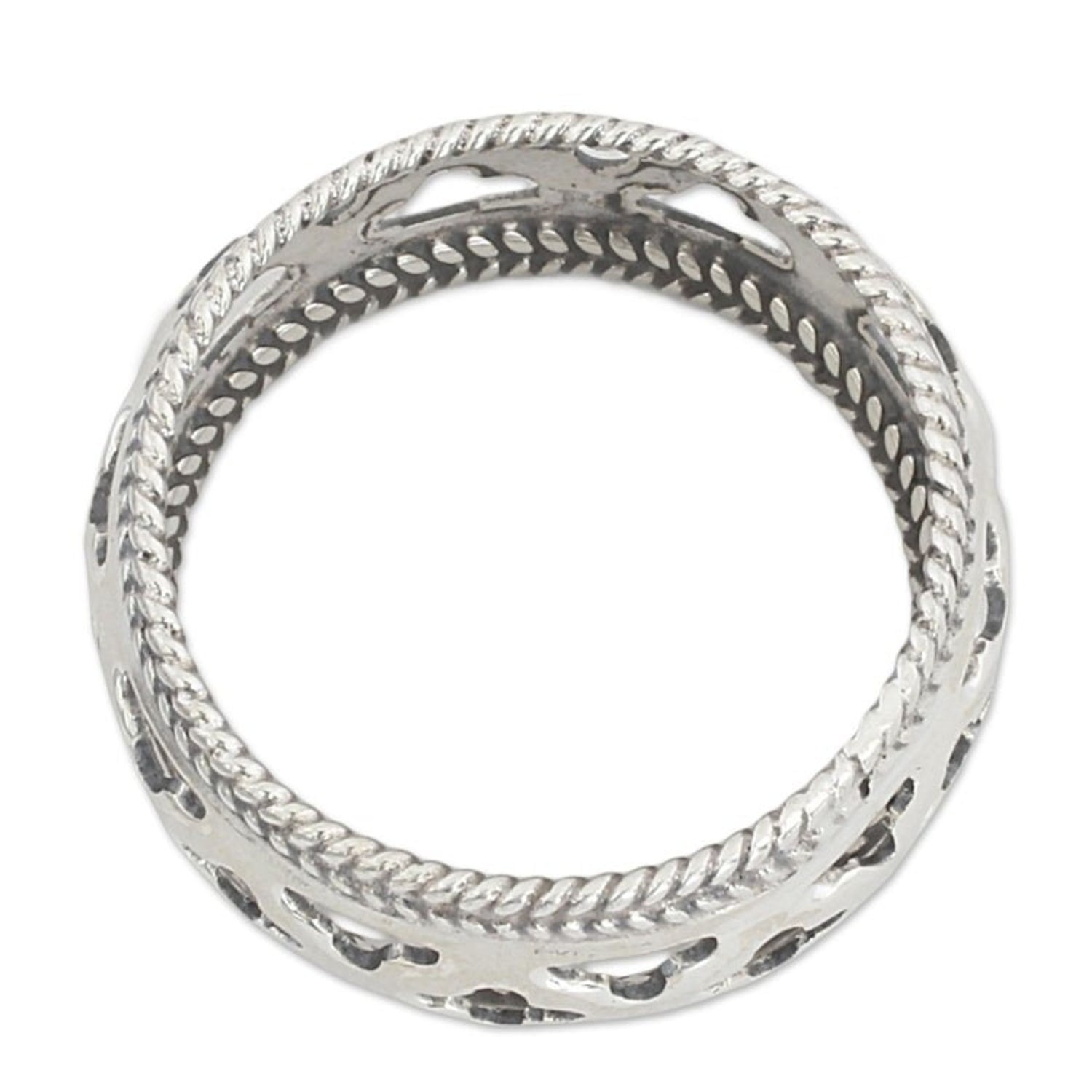 Artisan Crafted Sterling Silver Indian Jali Motif Band Ring 'Jali Star