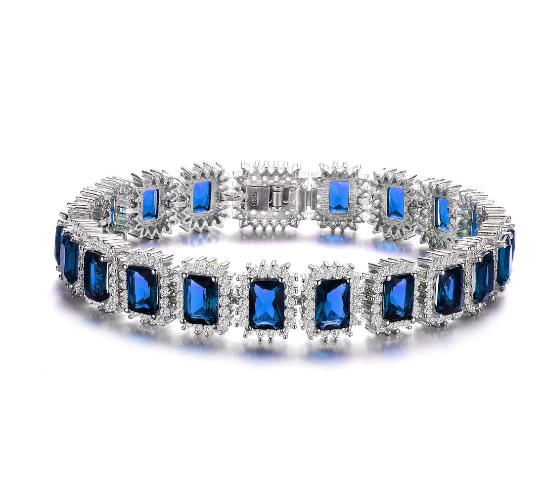 Rachel Glauber White Gold Plated With Blue Sapphire & Cubic Zirconia ...
